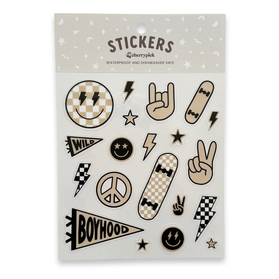 Boyhood Waterproof Sticker Sheet | Smiley Face Lightning Bolt ...