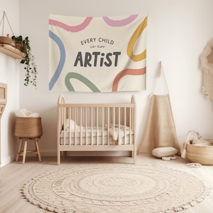 Every Child is an Artist Banner colour Fabric Tapestry Kids Wall Art ...