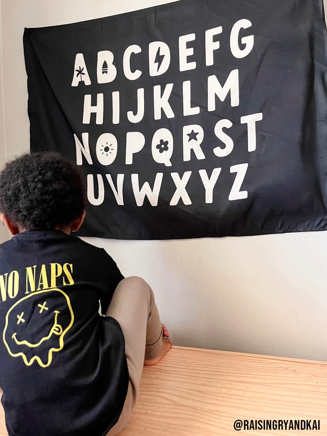 Alphabet ABC Banner black Modern Abcs Fabric Tapestry Kids Playroom ...