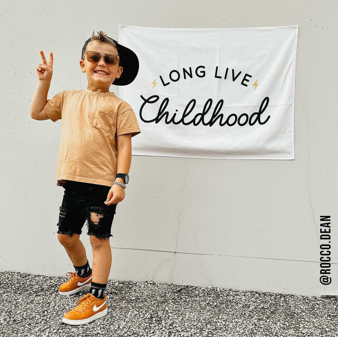 Long Live Childhood Banner (neutral) | Fabric Tapestry | Kids Wall Art ...