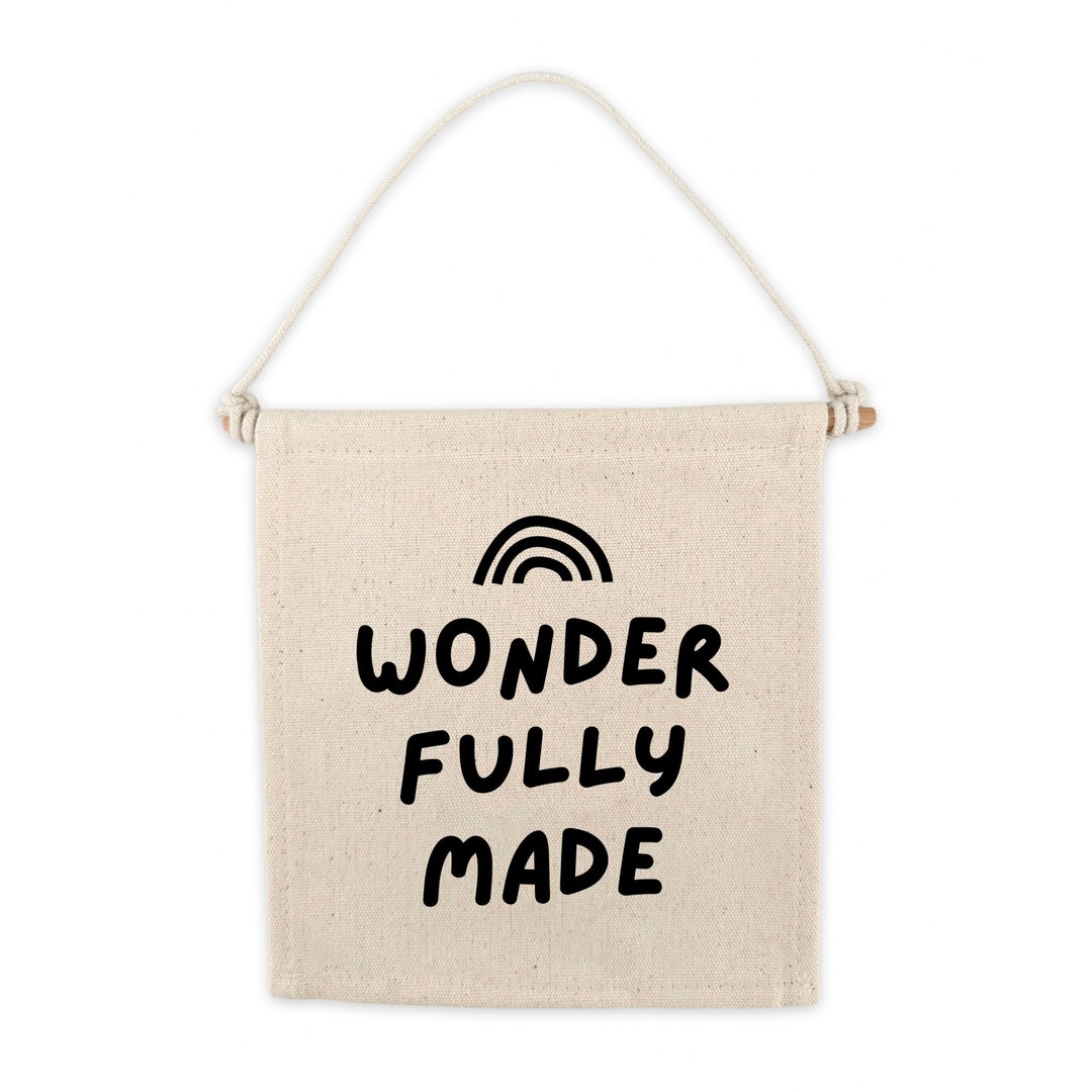 Wonderfully Made Canvas Hang Sign | Pennant Canvas Banner Wall Hanging ...