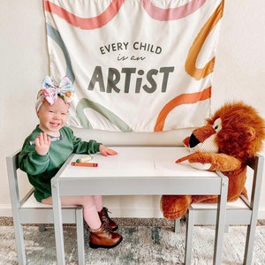 Every Child is an Artist Banner colour Fabric Tapestry Kids Wall Art ...