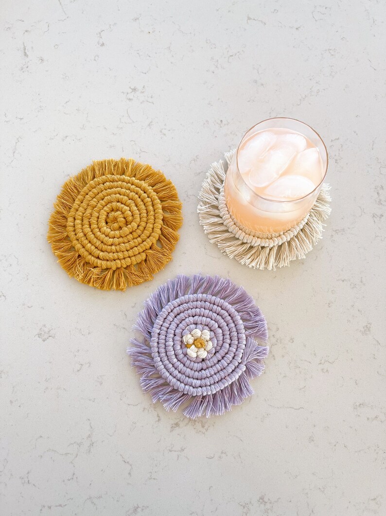 Mustard Macrame Coaster / Made to Order / Coasters / Boho - Etsy