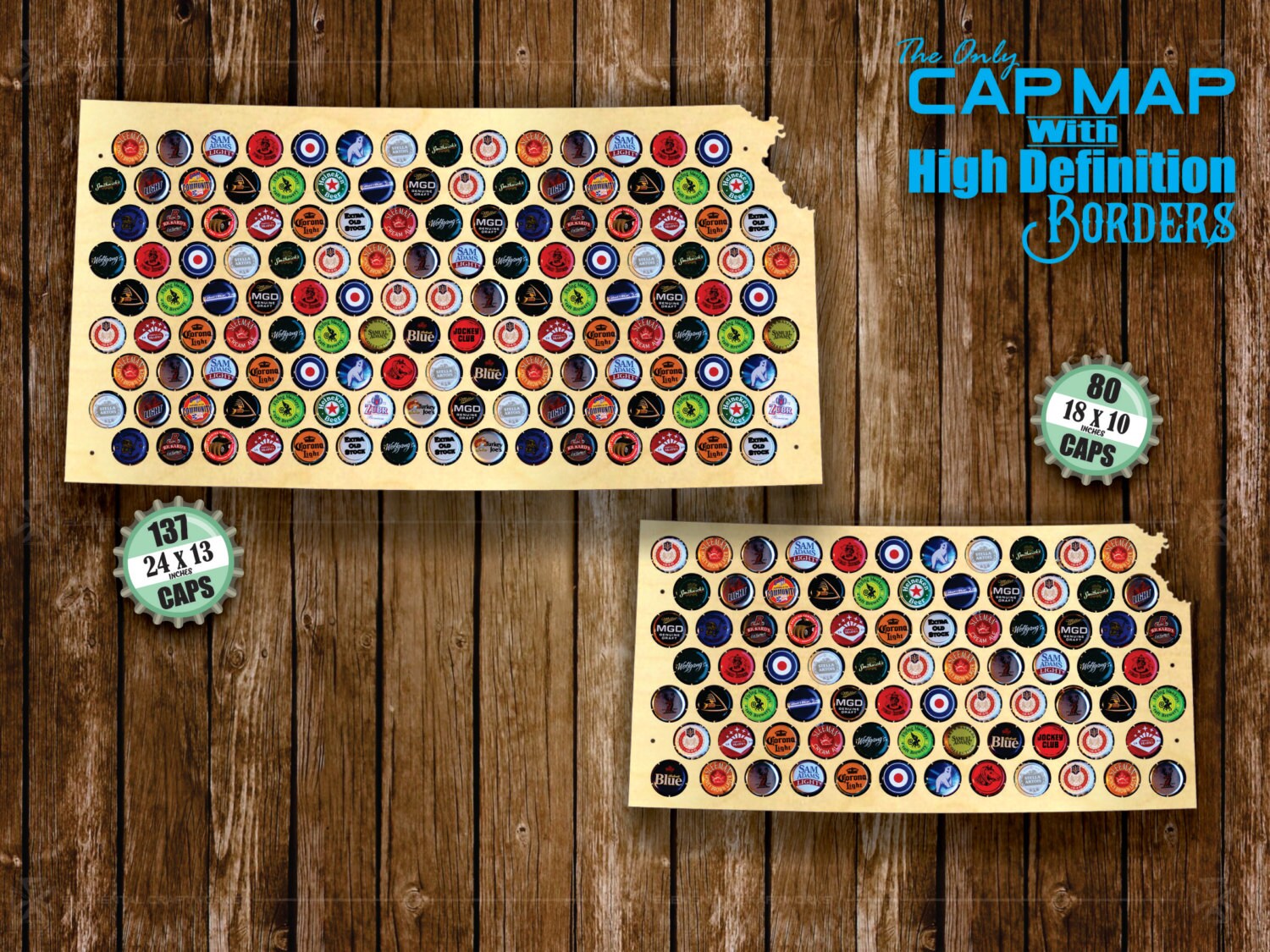 Kansas Beer Cap Map KS - Beer Cap Holder Beer Cap Display Gift for Him ...