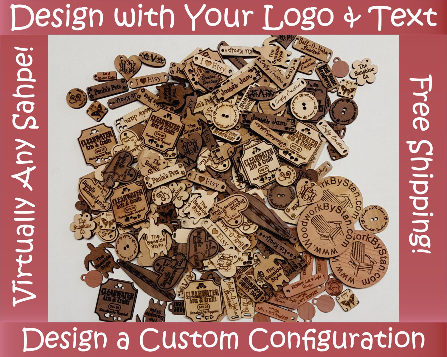 50 Custom Wood Tags 1 Buttons Laser Cut & Engraved | Etsy