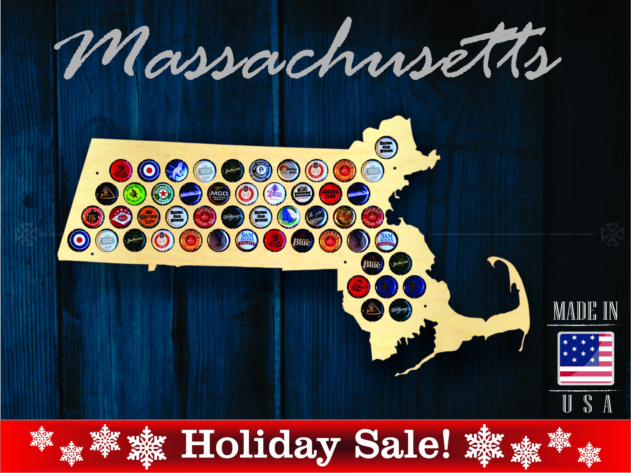 Massachusetts Beer Cap Map MA Beer Cap Holder Beer Cap | Etsy