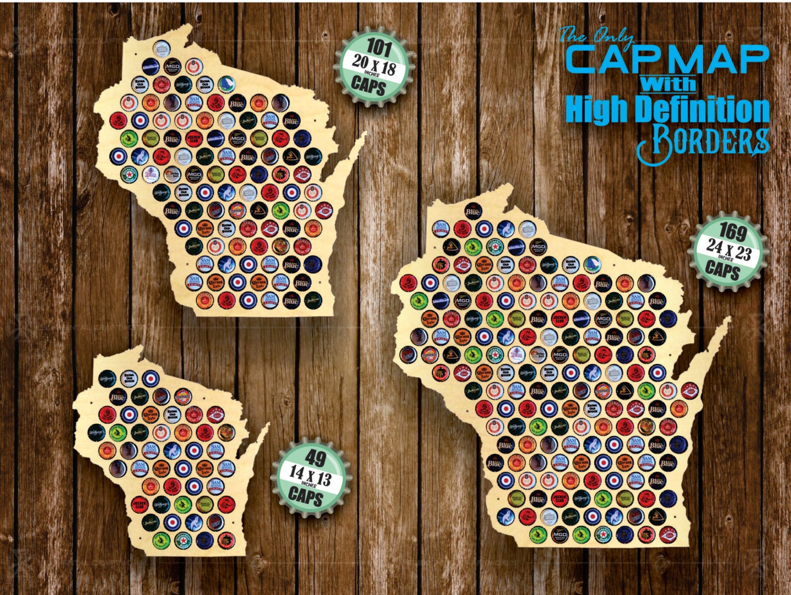 Wisconsin Beer Cap Map WI - Beer Cap Holder Beer Cap Display Gift for ...