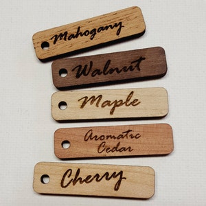 50 Custom Wood Tags - 2" X .5" Dual Hole Design - Laser Cut & Engraved ...
