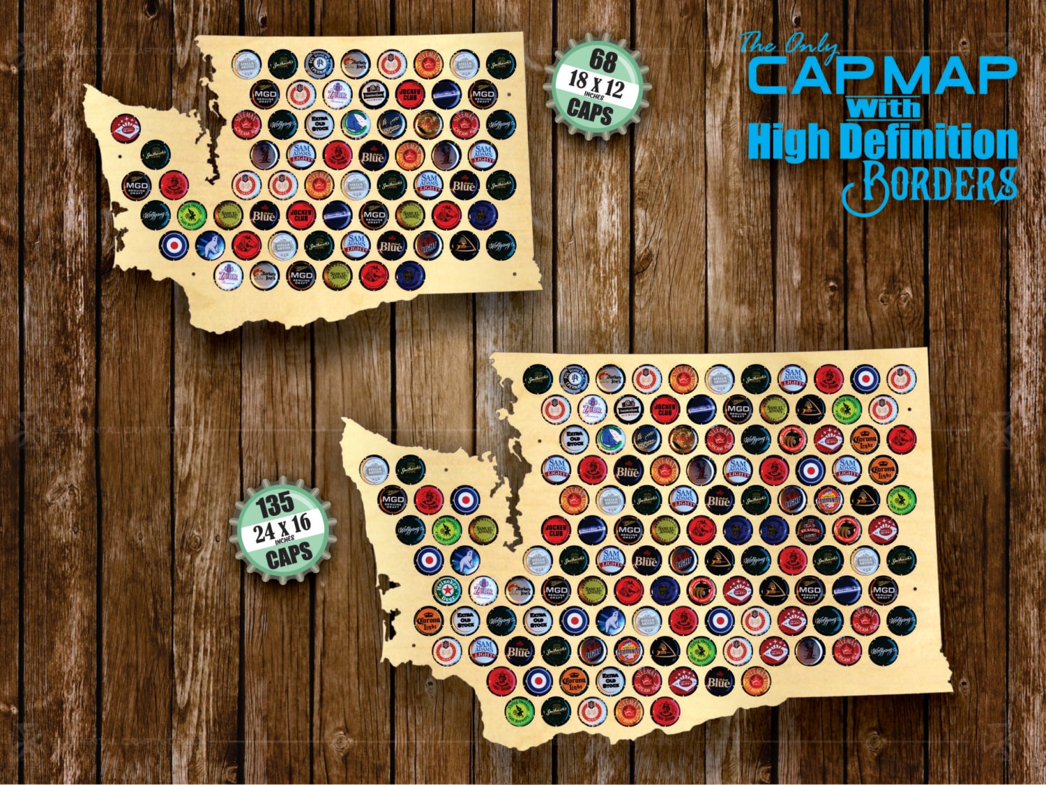Washington Beer Cap Map WA Beer Cap Holder Beer Cap Display - Etsy