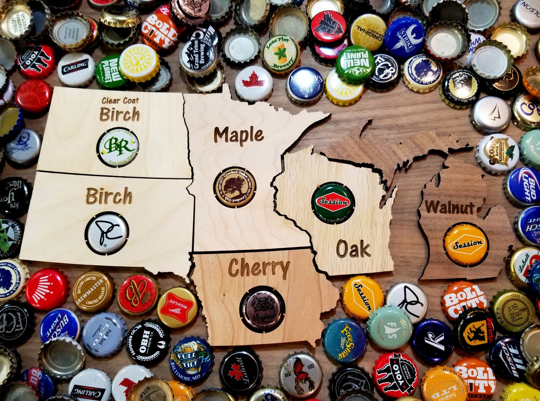 Washington Beer Cap Map WA Beer Cap Holder Beer Cap Display - Etsy