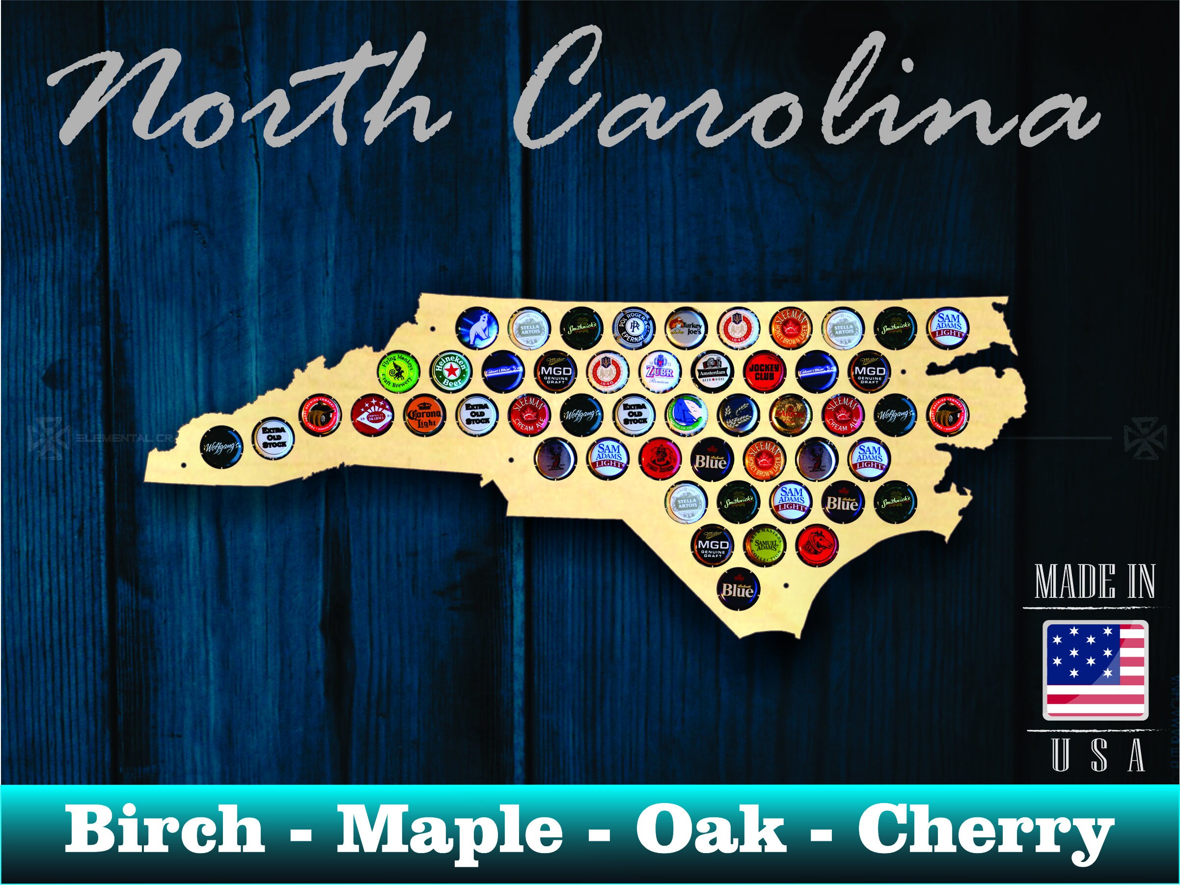 North Carolina Beer Cap Map NC Beer Cap Holder Beer Cap | Etsy