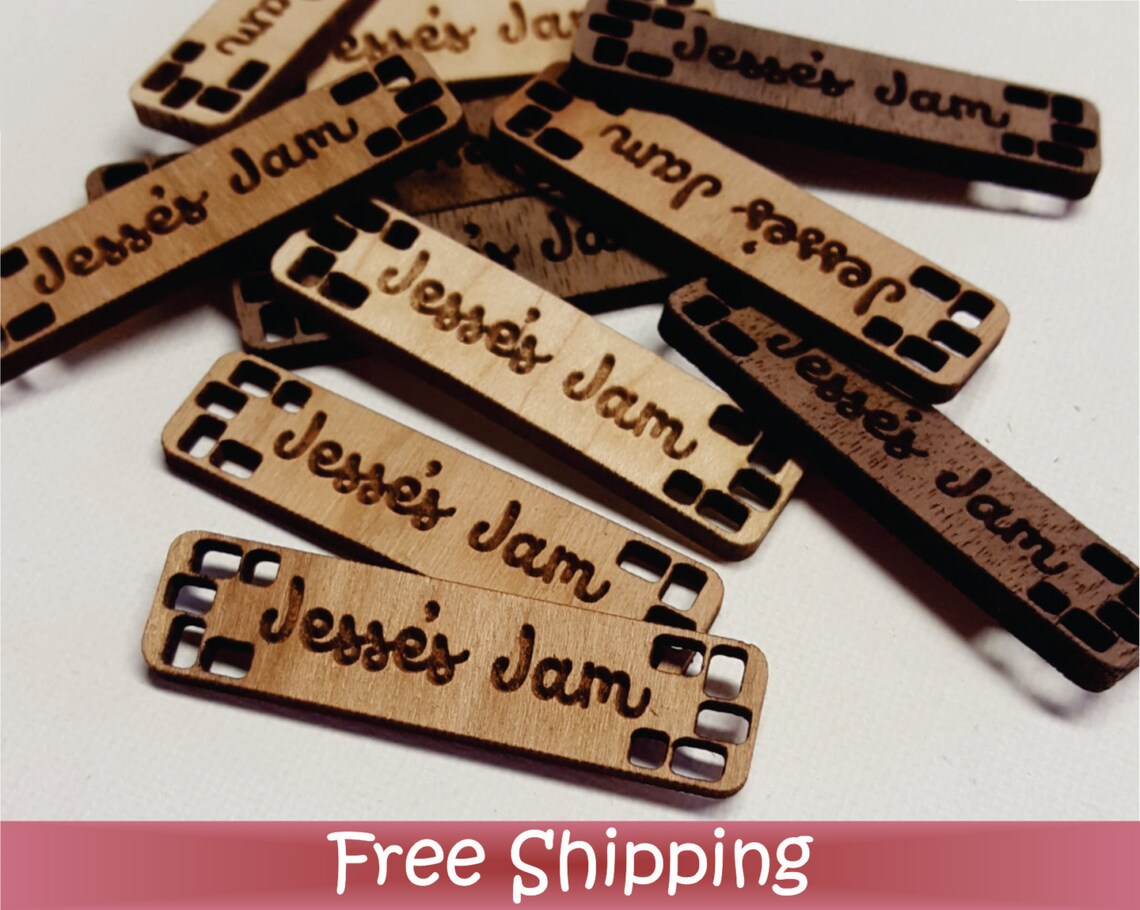 50 Custom Wood Tags - 2" X .5" Dual Hole Design - Laser Cut & Engraved ...