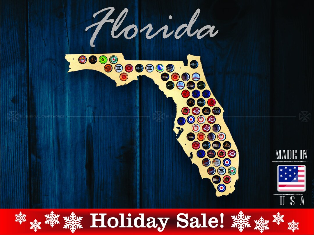 Florida Beer Cap Map FL - Beer Cap Holder Beer Cap Display Gift for Him ...