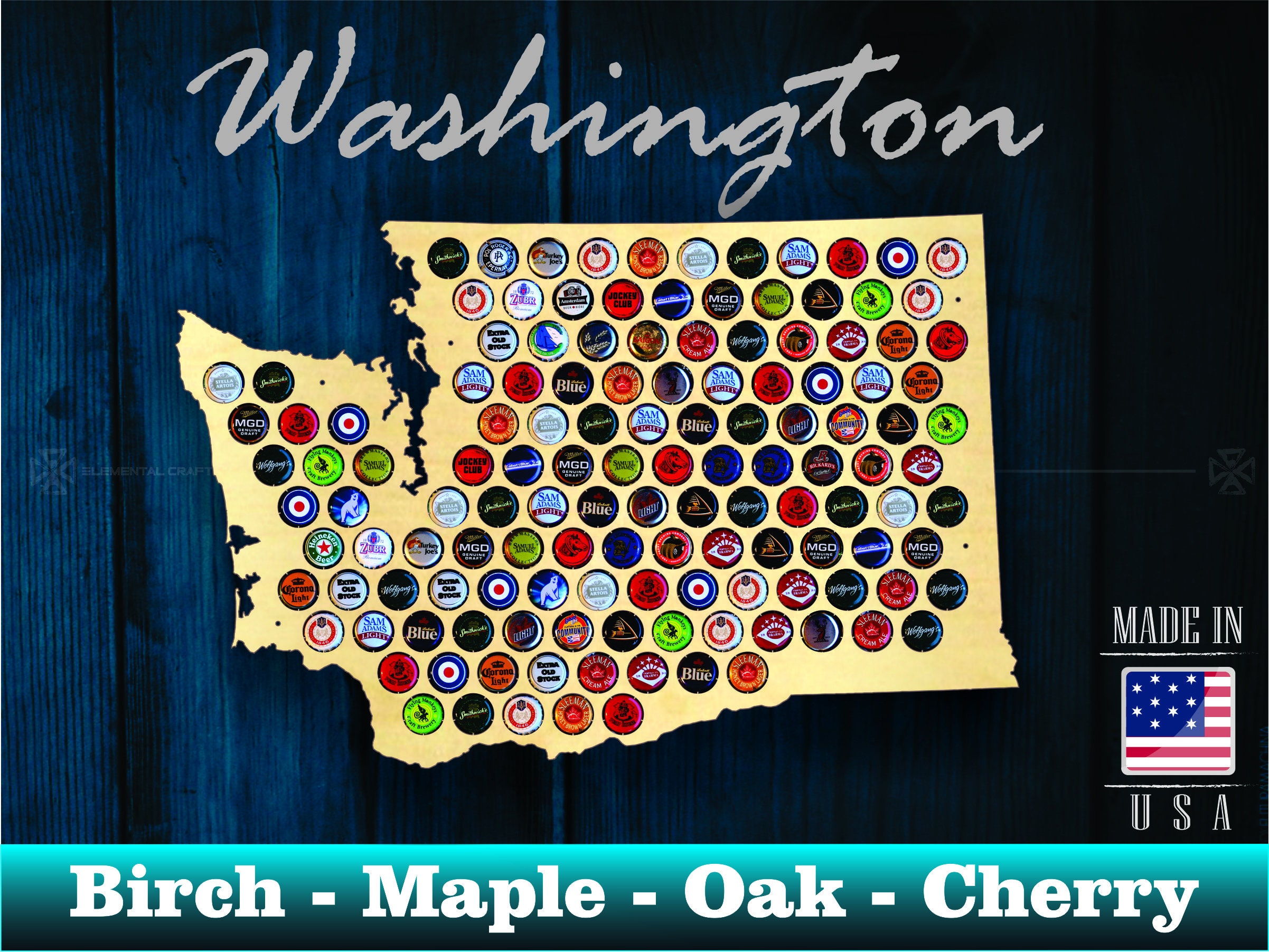 Washington Beer Cap Map WA Beer Cap Holder Beer Cap Display - Etsy