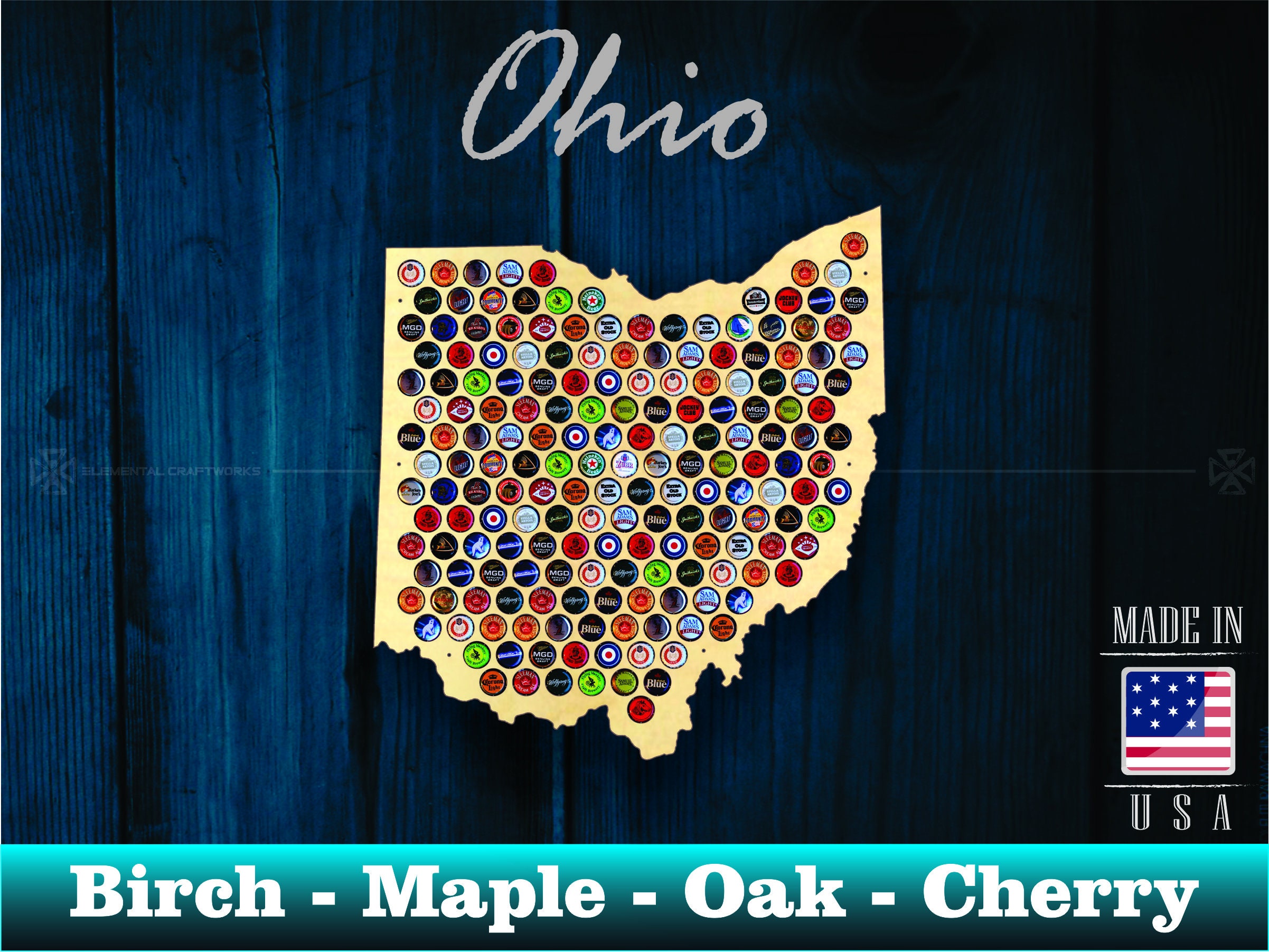 Ohio Beer Cap Map OH - Beer Cap Holder Beer Cap Display Gift for Him ...
