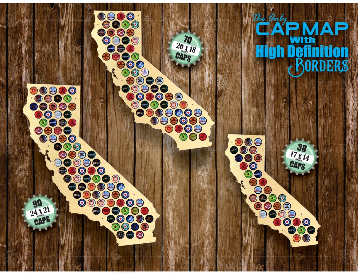 California Beer Cap Map CA Beer Cap Holder Beer Cap Display | Etsy