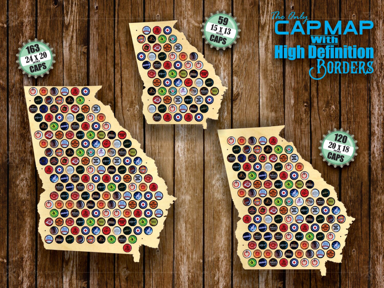 Georgia Beer Cap Map GA Beer Cap Holder Beer Cap Display - Etsy