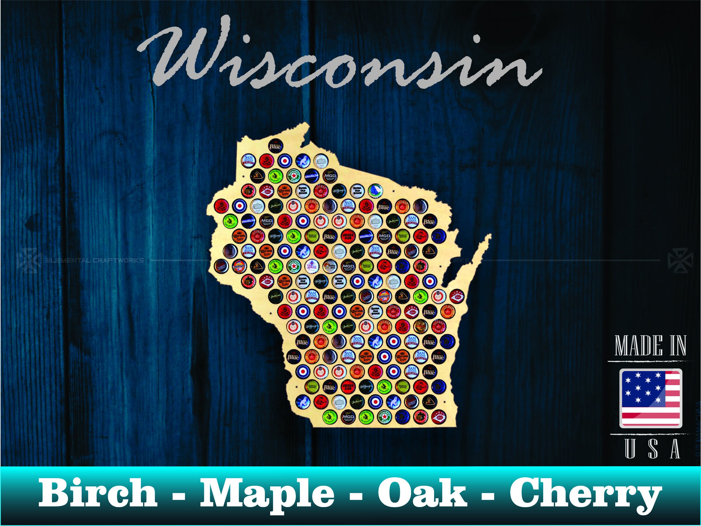 Wisconsin Beer Cap Map WI | Etsy