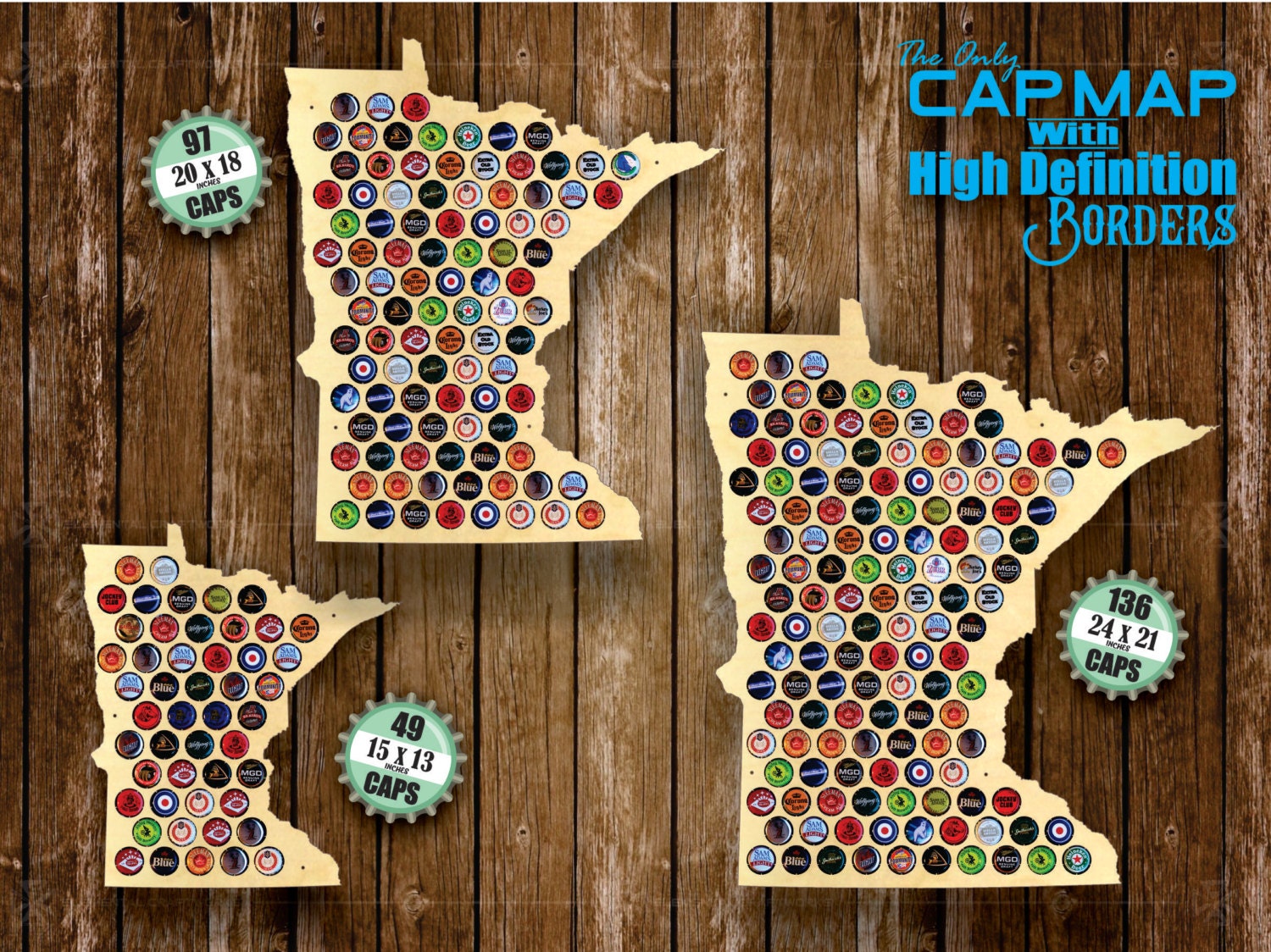 Minnesota Beer Cap Map MN - Beer Cap Holder Beer Cap Display Gift for ...