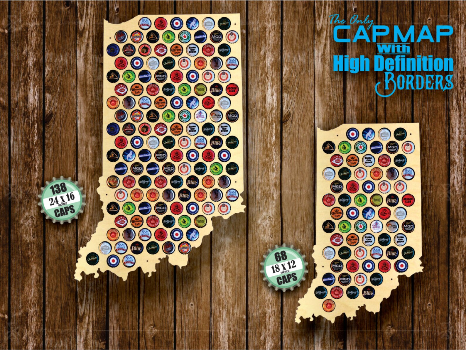 Indiana Beer Cap Map IN Beer Cap Holder Beer Cap Display - Etsy