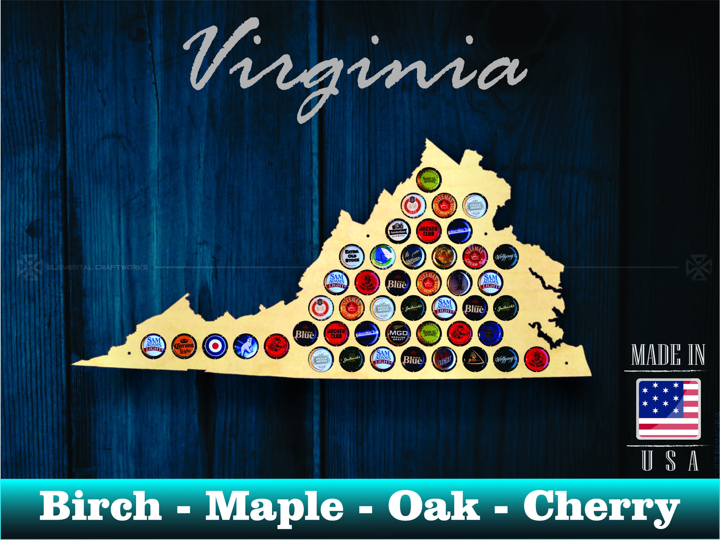 Virginia Beer Cap Map VA Beer Cap Holder Beer Cap Display - Etsy