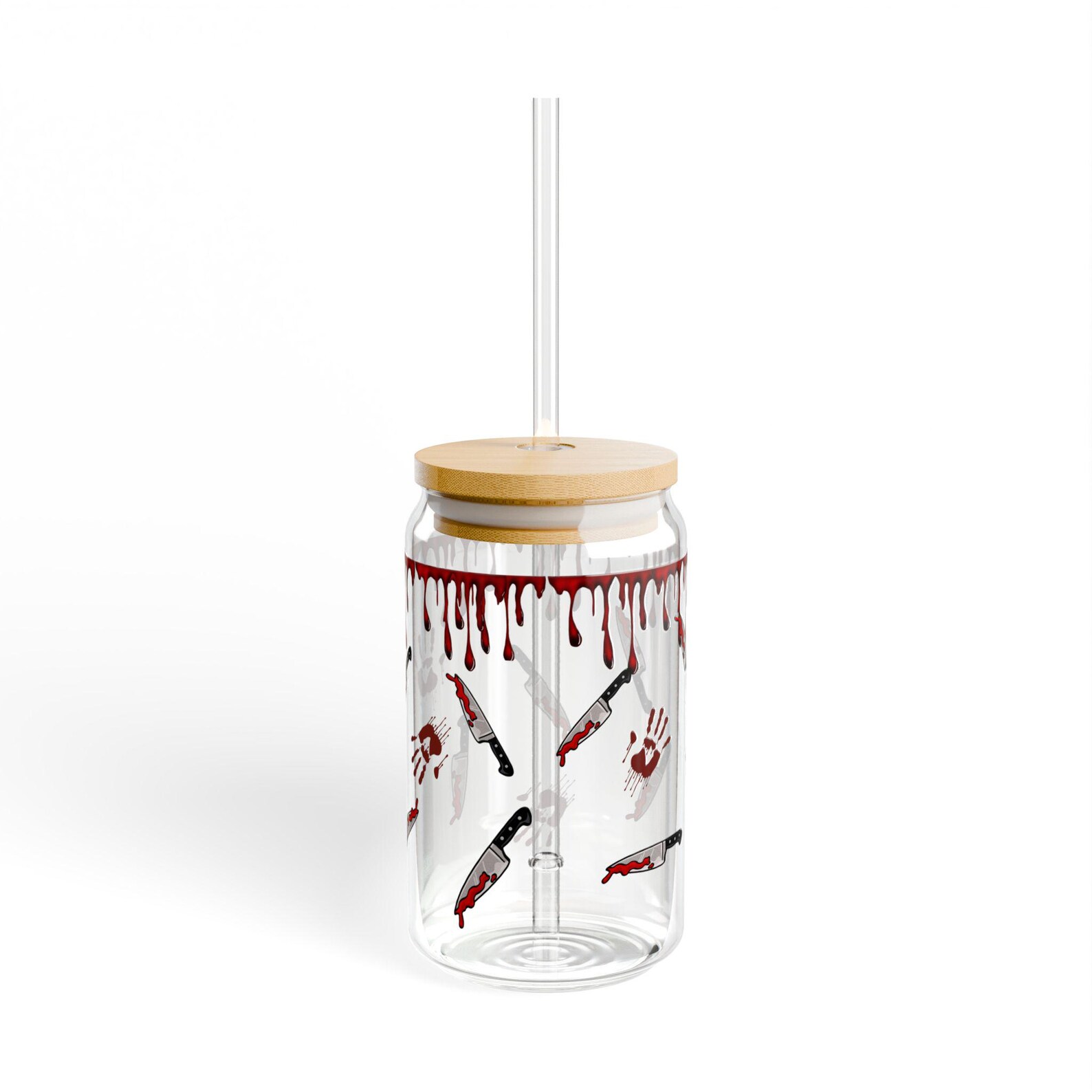 Horror 16 Oz Sipper Glass, Bloody Hands and Knife Theme, Blood Stains ...