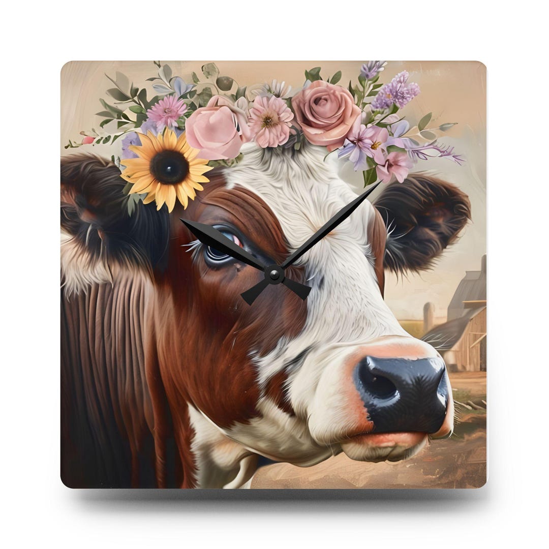 Cow Clock Farmhouse Home Decor, Wall Clock Cow Print, Rustic Farmhouse ...