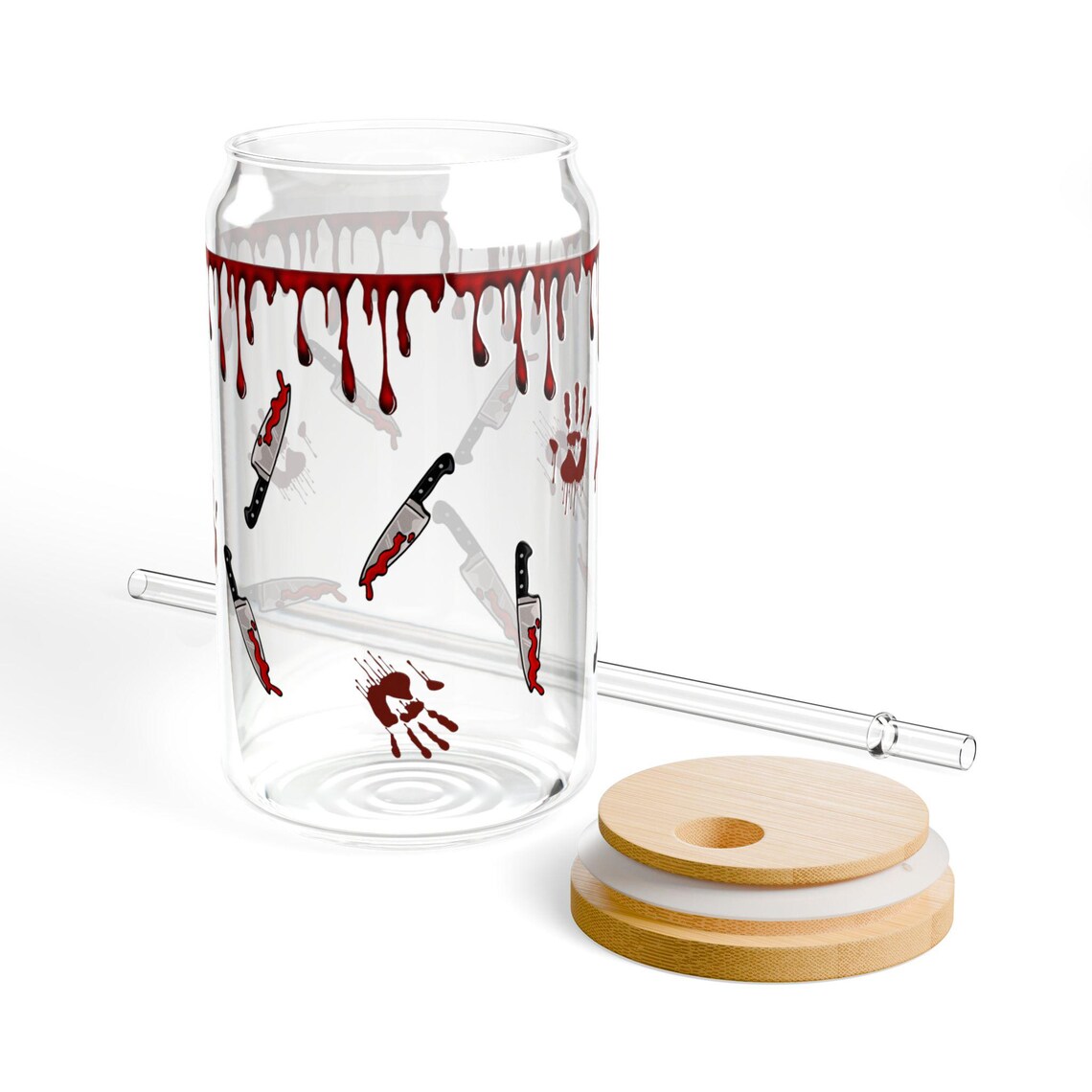 Horror 16 Oz Sipper Glass, Bloody Hands and Knife Theme, Blood Stains ...