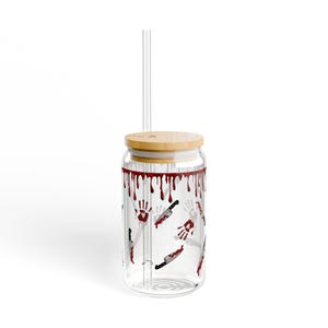 Horror 16 Oz Sipper Glass, Bloody Hands and Knife Theme, Blood Stains ...