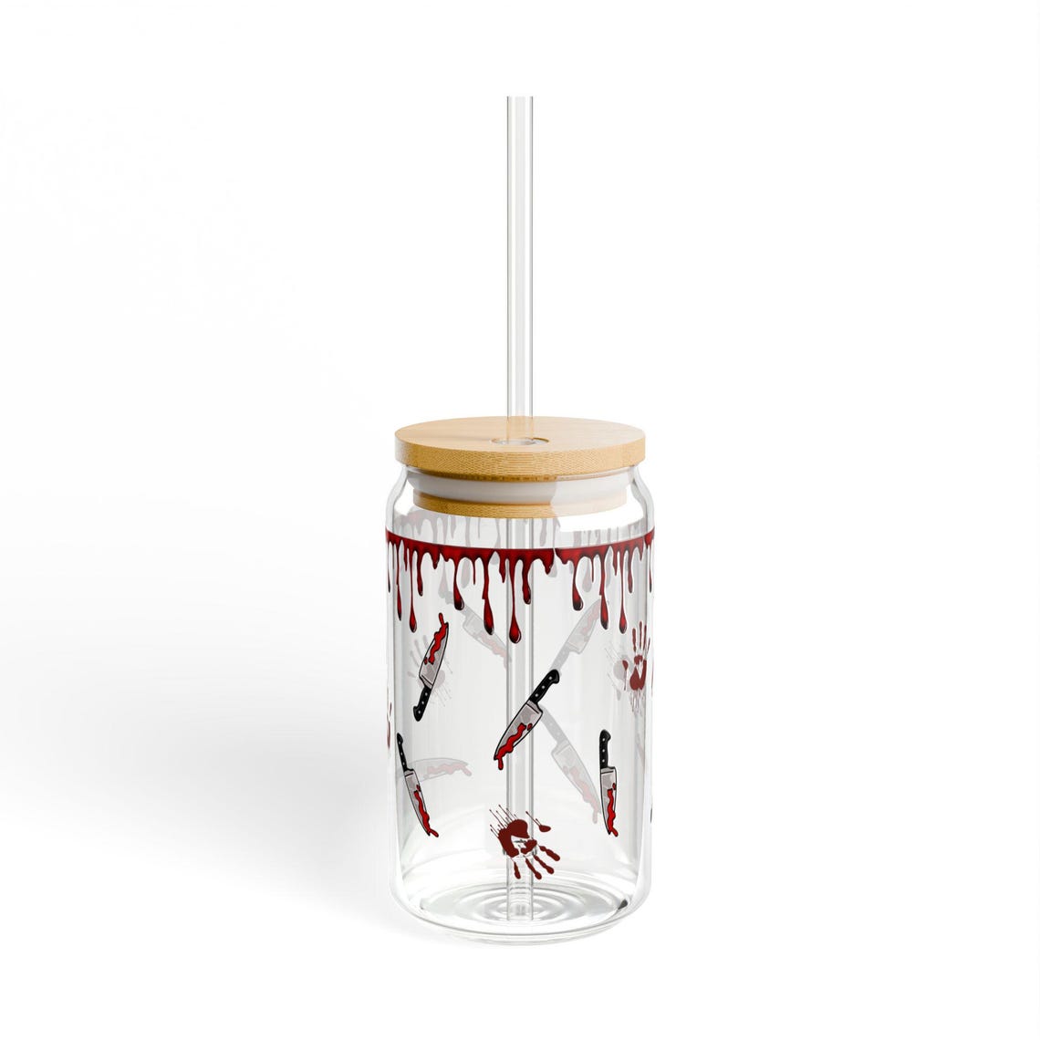 Horror 16 Oz Sipper Glass, Bloody Hands and Knife Theme, Blood Stains ...
