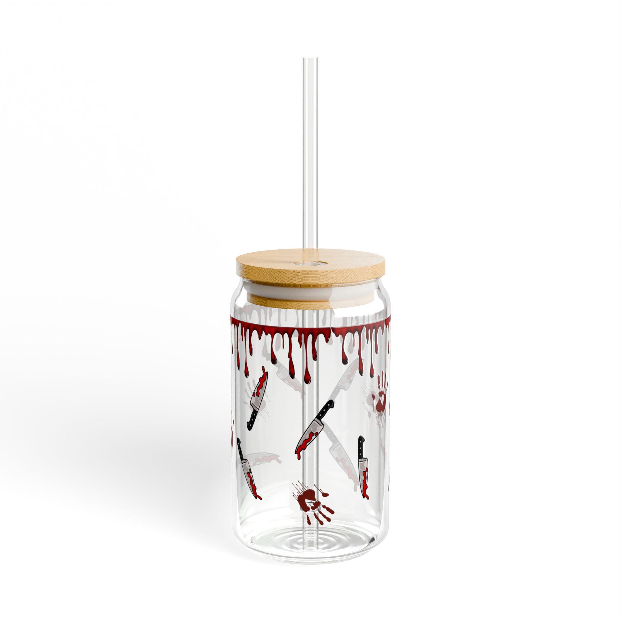 Horror 16 Oz Sipper Glass, Bloody Hands and Knife Theme, Blood Stains ...