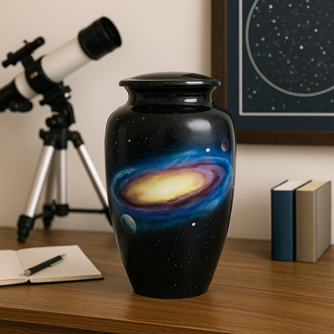 Hand Painted Space Cremation Urn With Crystals: Galaxy Memorial - Etsy