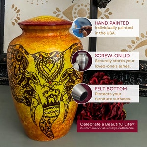 Elephant Cremation Urn, Hand Painted Urn, Henna Cremation Urn, Unique ...