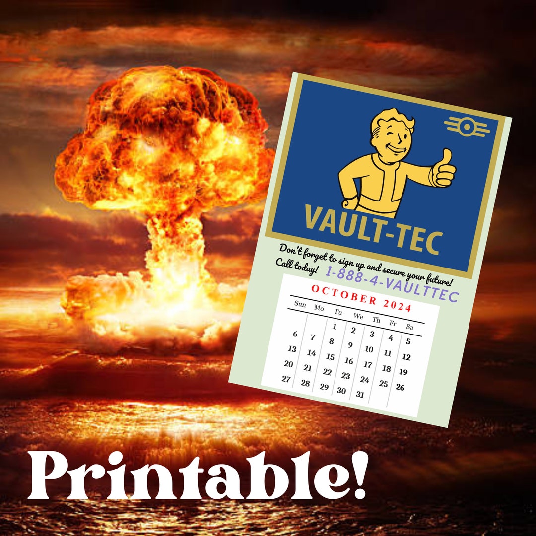 Fallout Inspired Vault Tec Replica 2024 One Page Calendar Printable ...