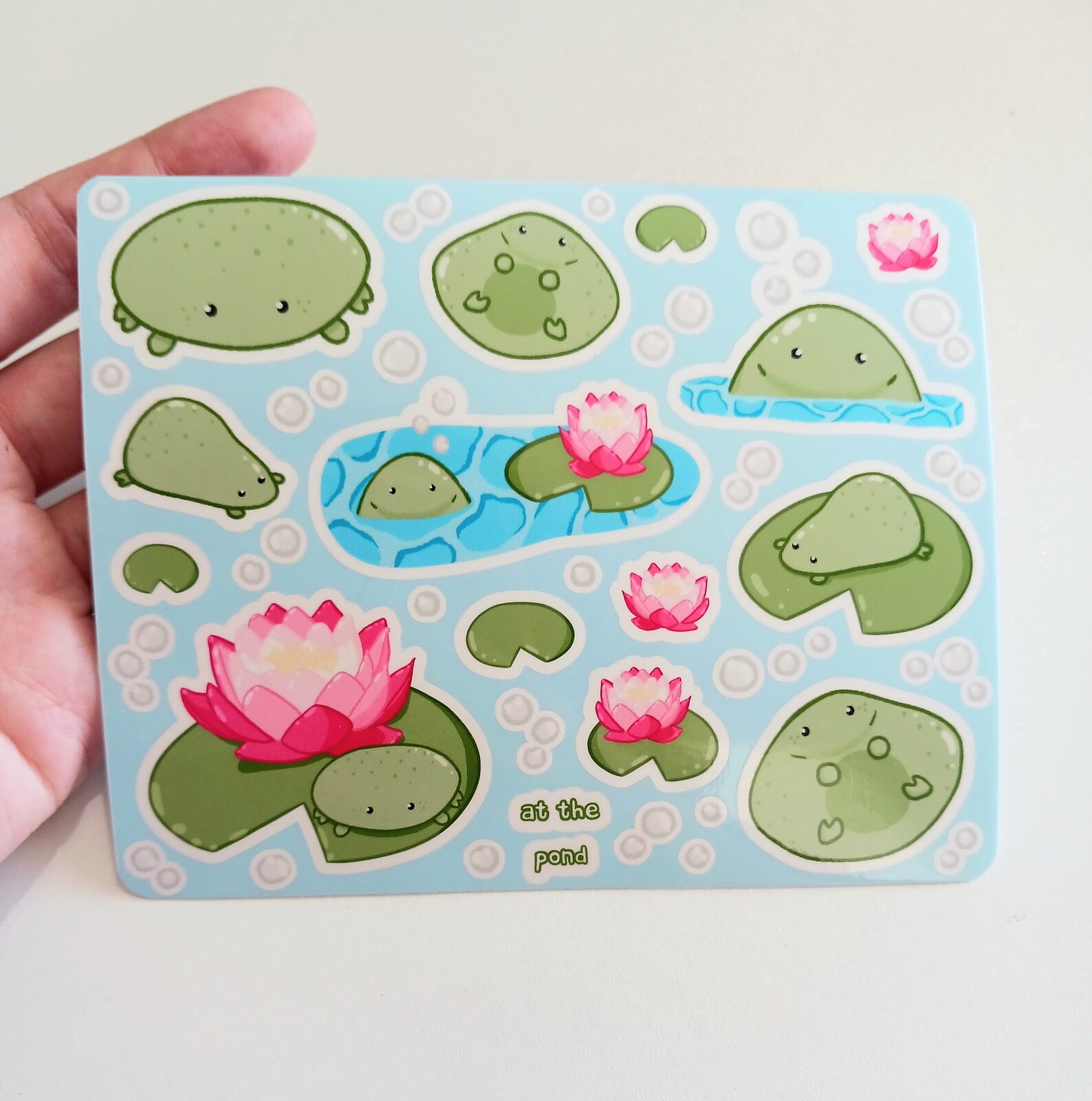 At the Pond Sticker Sheet Blue Green and Pink Frog Froggy Lilypad ...