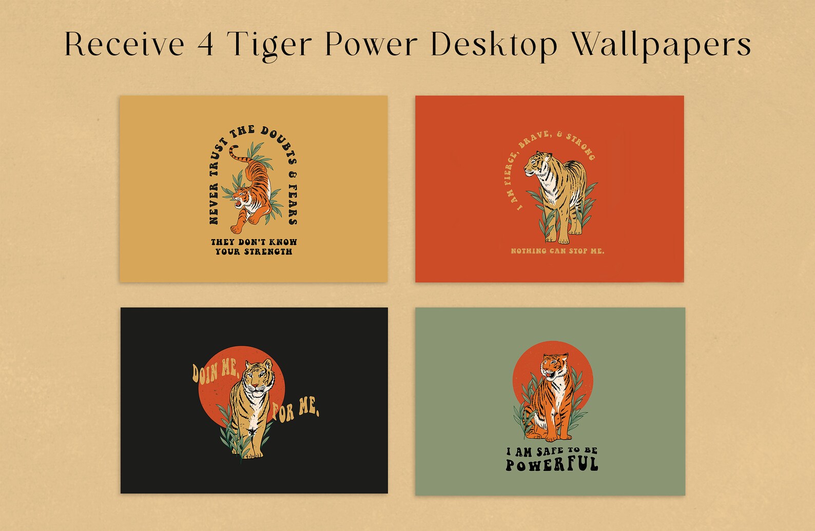 Tiger Power Wallpaper Desktop Background, Digital Download, Trendy ...