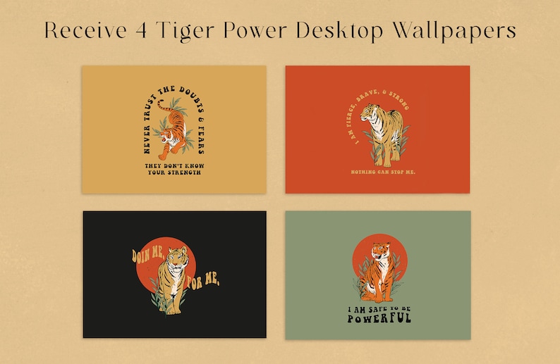 Tiger Power Wallpaper Desktop Background, Digital Download, Trendy ...