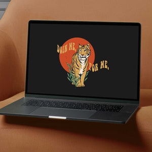 Tiger Power Wallpaper Desktop Background, Digital Download, Trendy ...