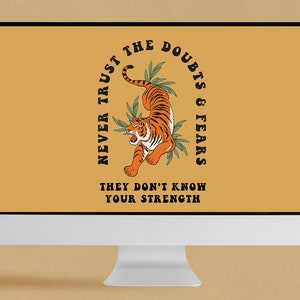 Tiger Power Wallpaper Desktop Background, Digital Download, Trendy ...