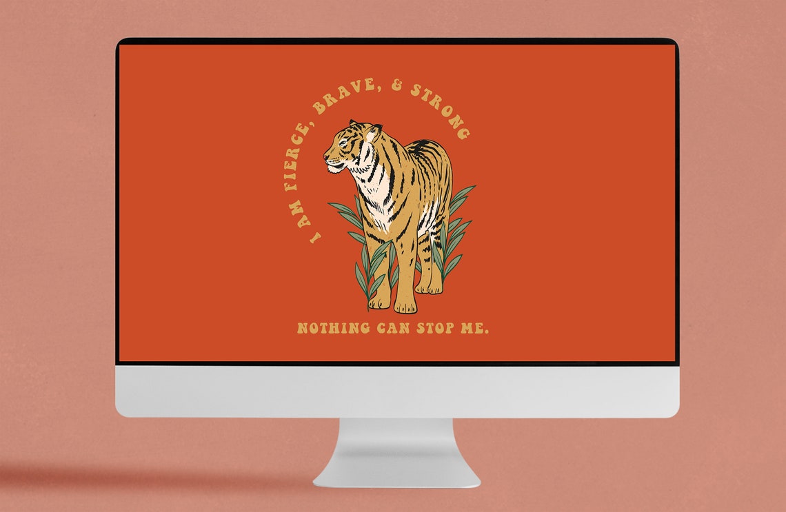 Tiger Power Wallpaper Desktop Background, Digital Download, Trendy ...