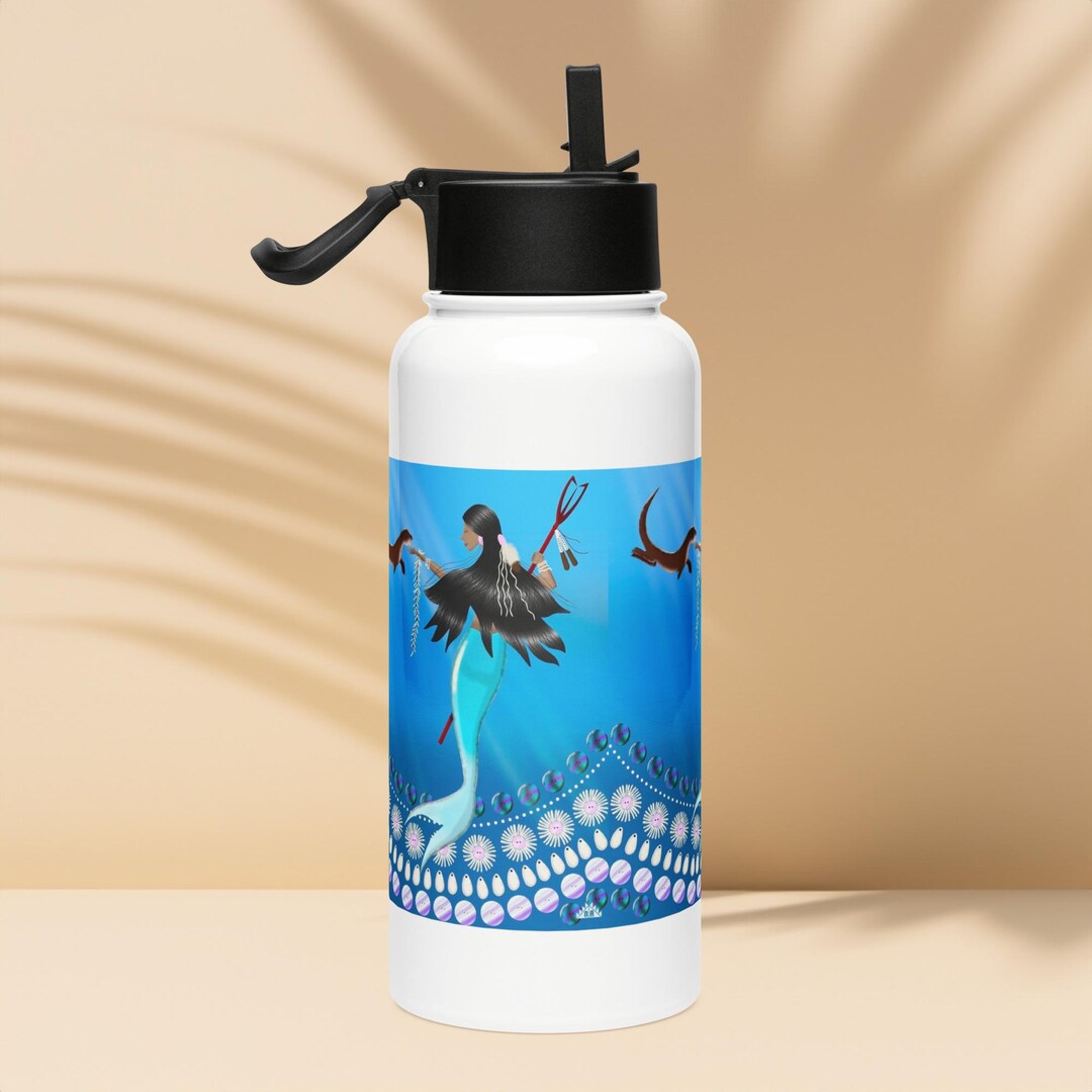 Indigenous Mermaid & Otter Stainless Steel Water Bottle With a Straw ...