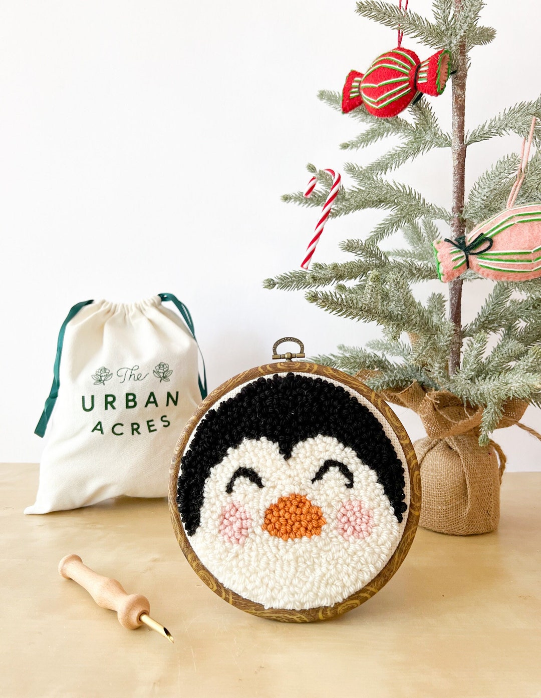 Penguin Punch Needle Kit for Beginners Christmas Video Instructions - Etsy