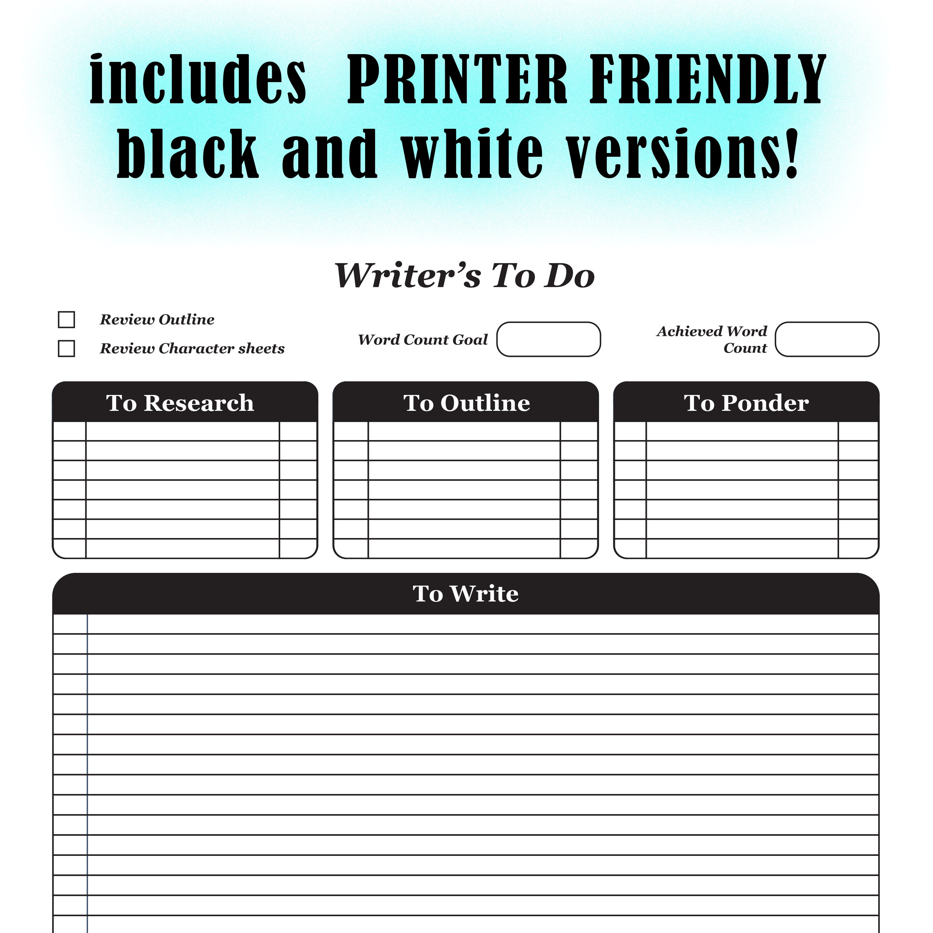 Writer's Worksheet System | Fillable PDF Progress Tracker | Character ...