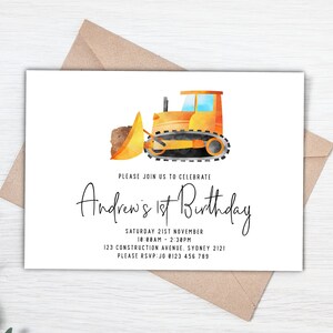 Construction Invitation. Bulldozer Party Invitation. Editable ...