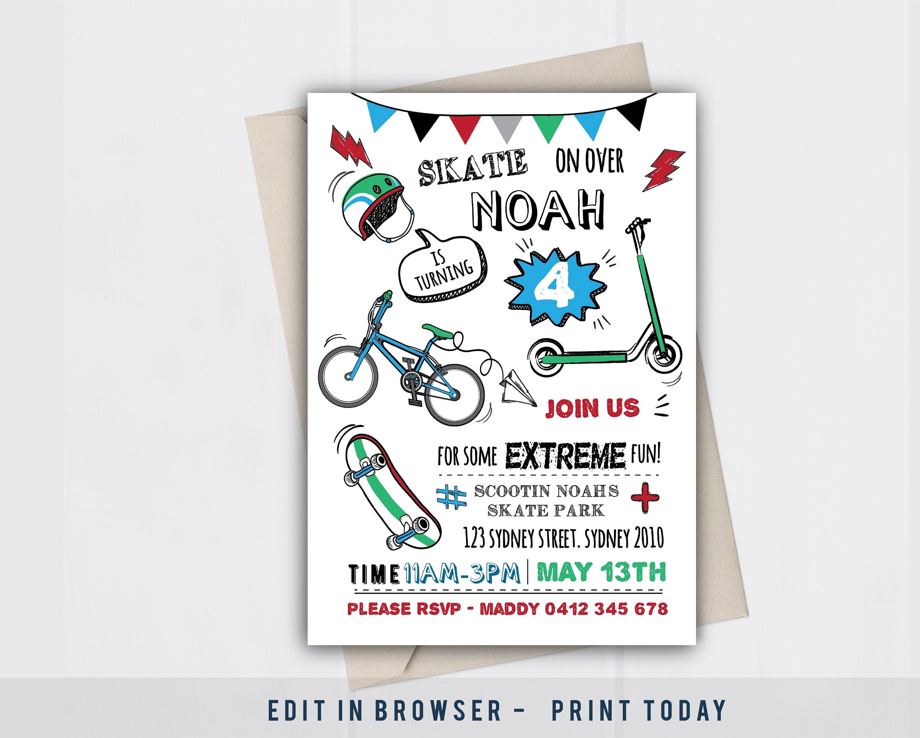 Skate Invitation. Skater party invitation. Editable | Etsy