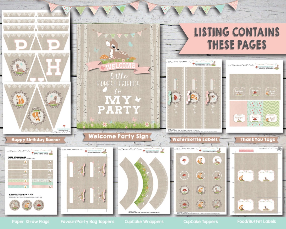 Woodlands Forest Friends Party Package Bundle INSTANT - Etsy