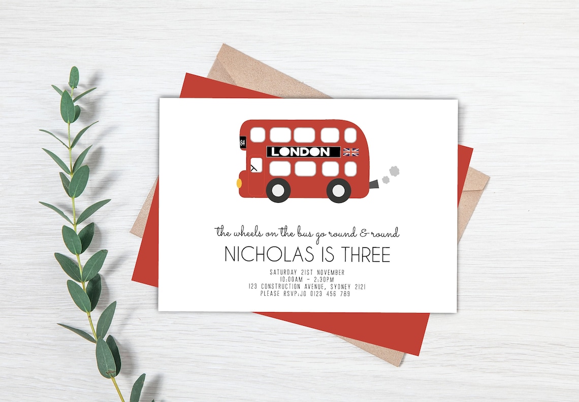 London Bus Invitation. Minimalist Modern Invitation. Wheels on - Etsy