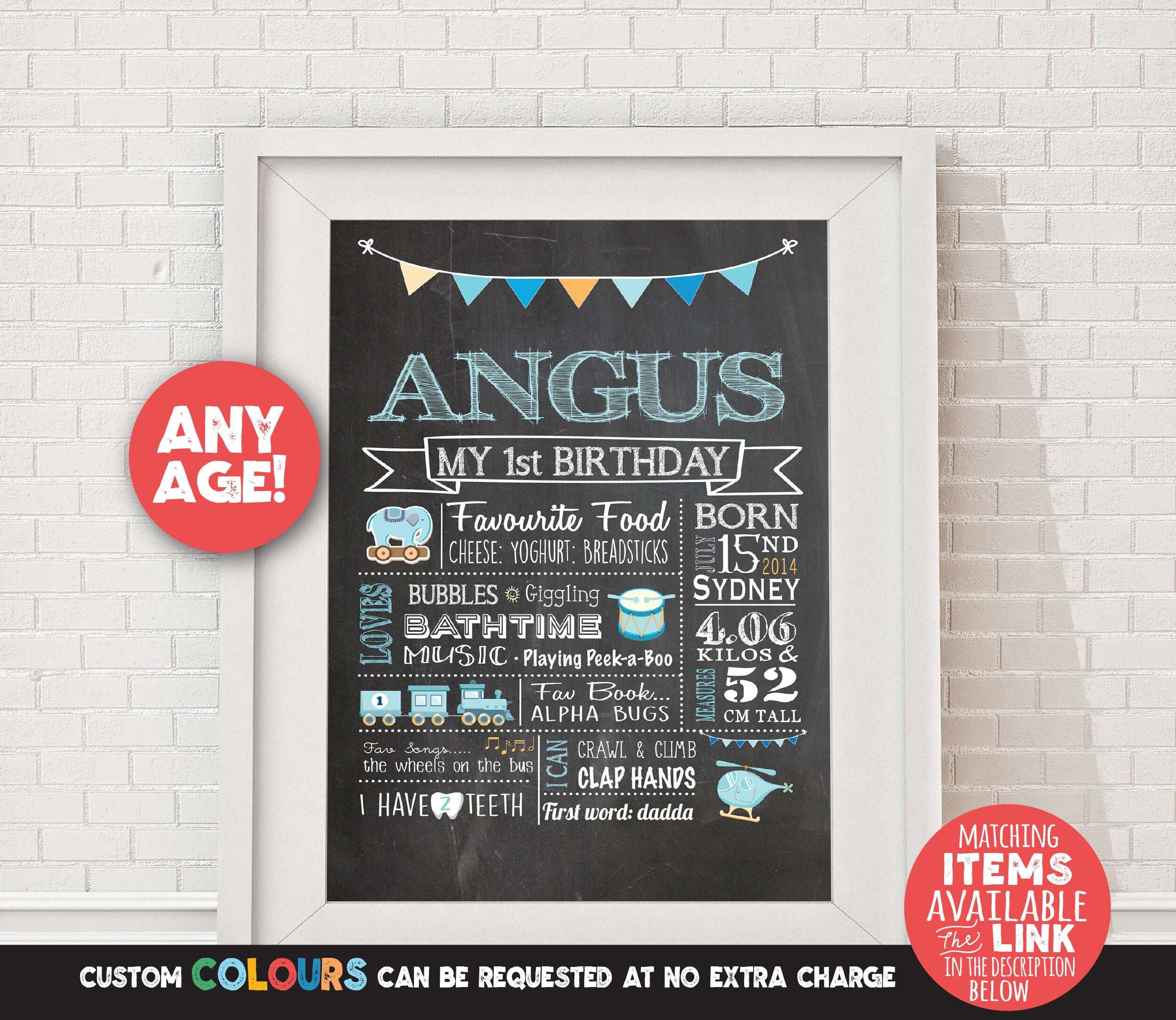 First Birthday Poster Printable Chalkboard Milestone | Etsy