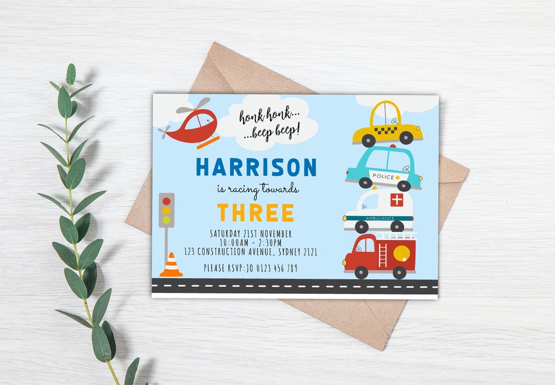 Car Invitation. Minimalist Modern Invitation. Transport Birthday ...
