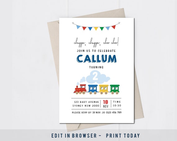 Train birthday Invitation. transport birthday. Editable | Etsy